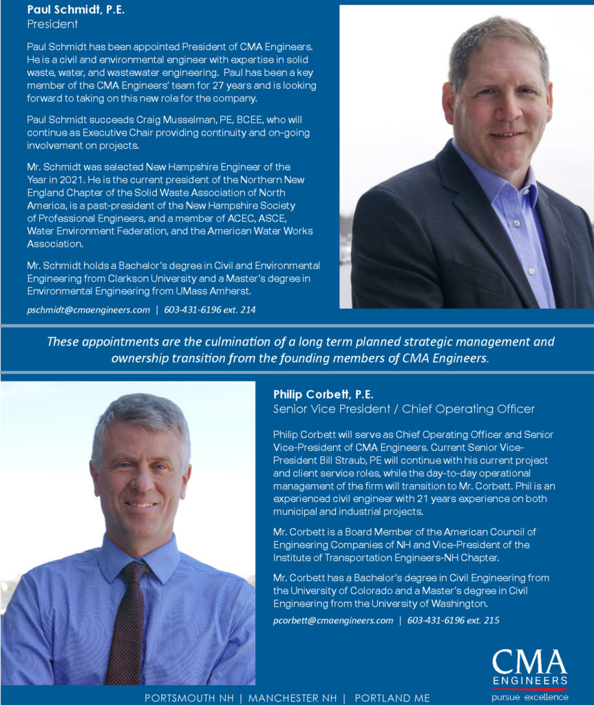 CMA Engineers Appoints Paul Schmidt, P.E. as President and Phil Corbett ...